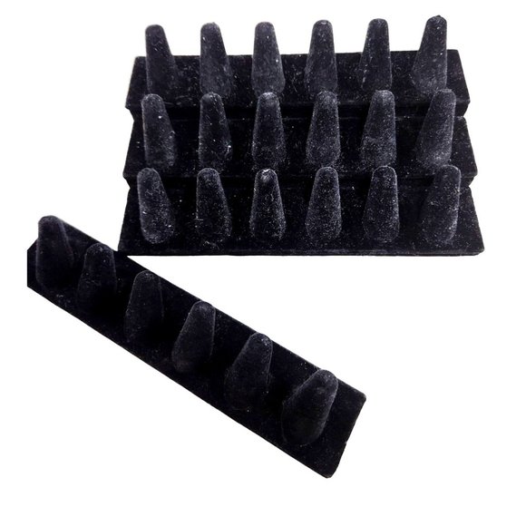 Accessories | Ring Display Set Of 2 Racks Black Velvet Multi Finger ...